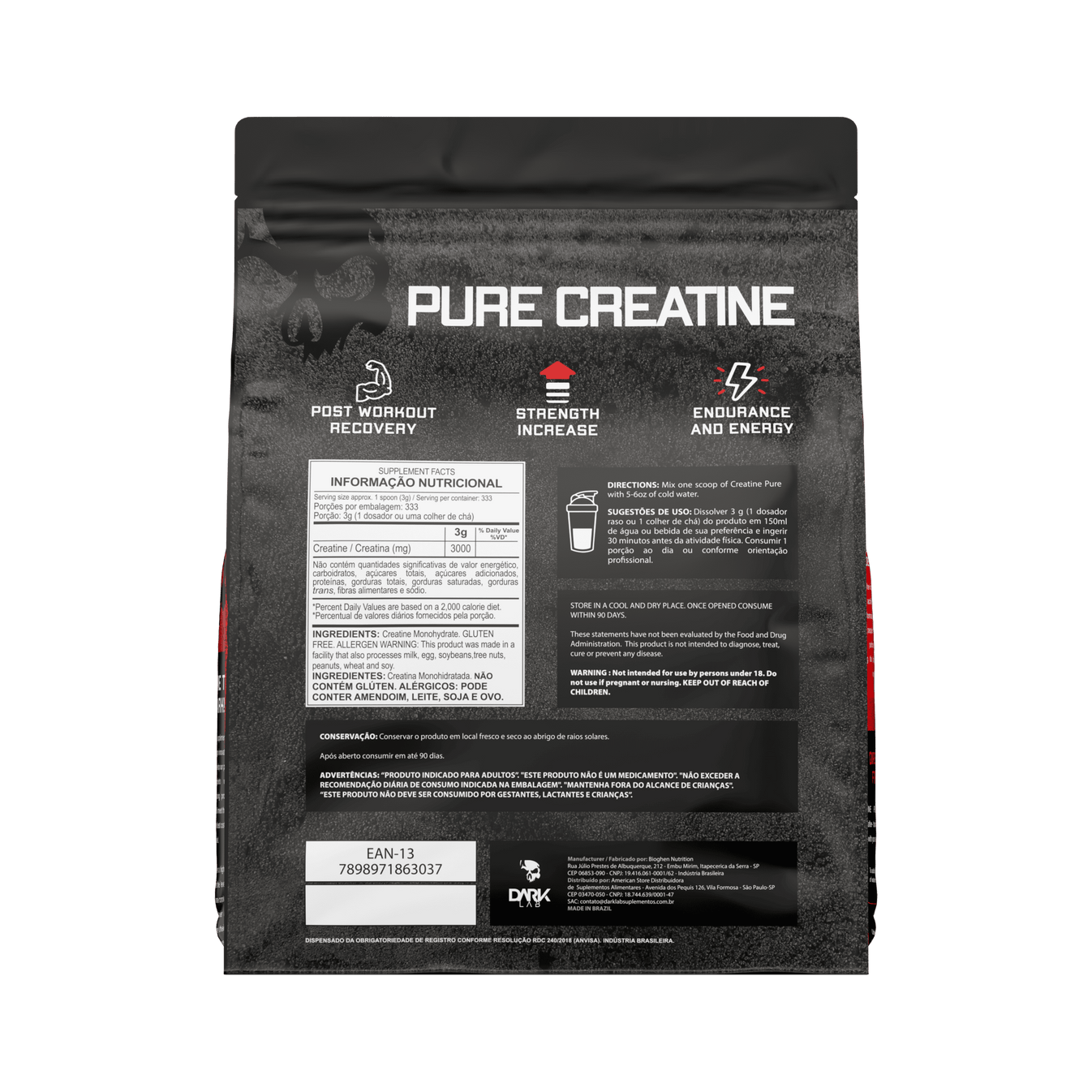 Creatina Monohidratada 1kg Refil 100% Pura – Dark Lab Suplementos